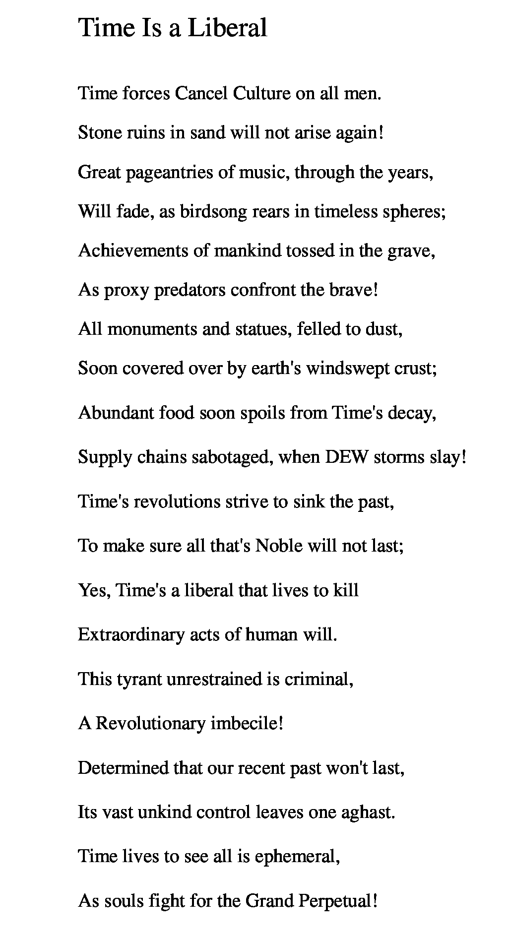 Time Is a Liberal – Church Remnant Power!